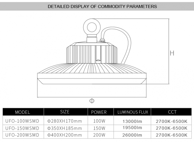 ROHS Ip65 100w 150w 200w Industrial LED High Bay Light