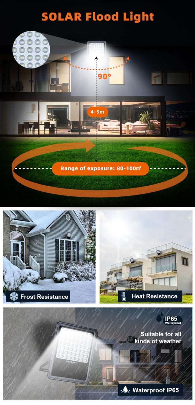 300w Outdoor Ip65 Solar Powered Flood Lights With Timer 2835 Smd Chips